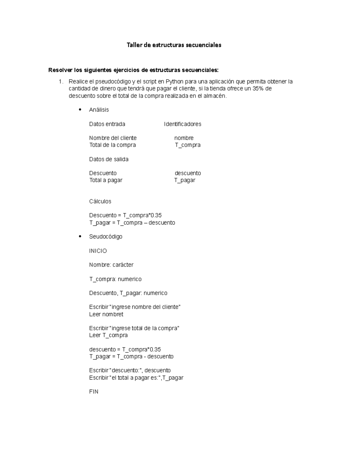 1. Taller de estructuras secuenciales - Taller de estructuras ...