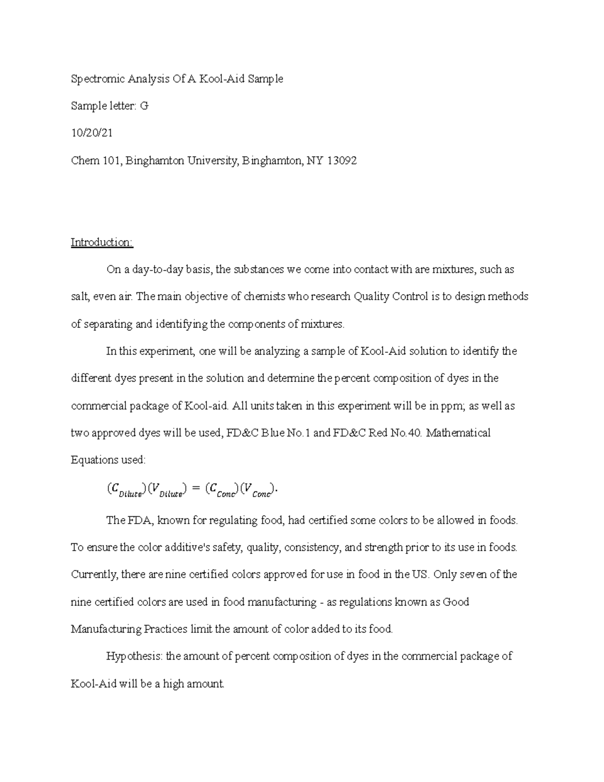 LAB Report: Spectromic Analysis of a Kool-Aid Sample - Spectromic ...