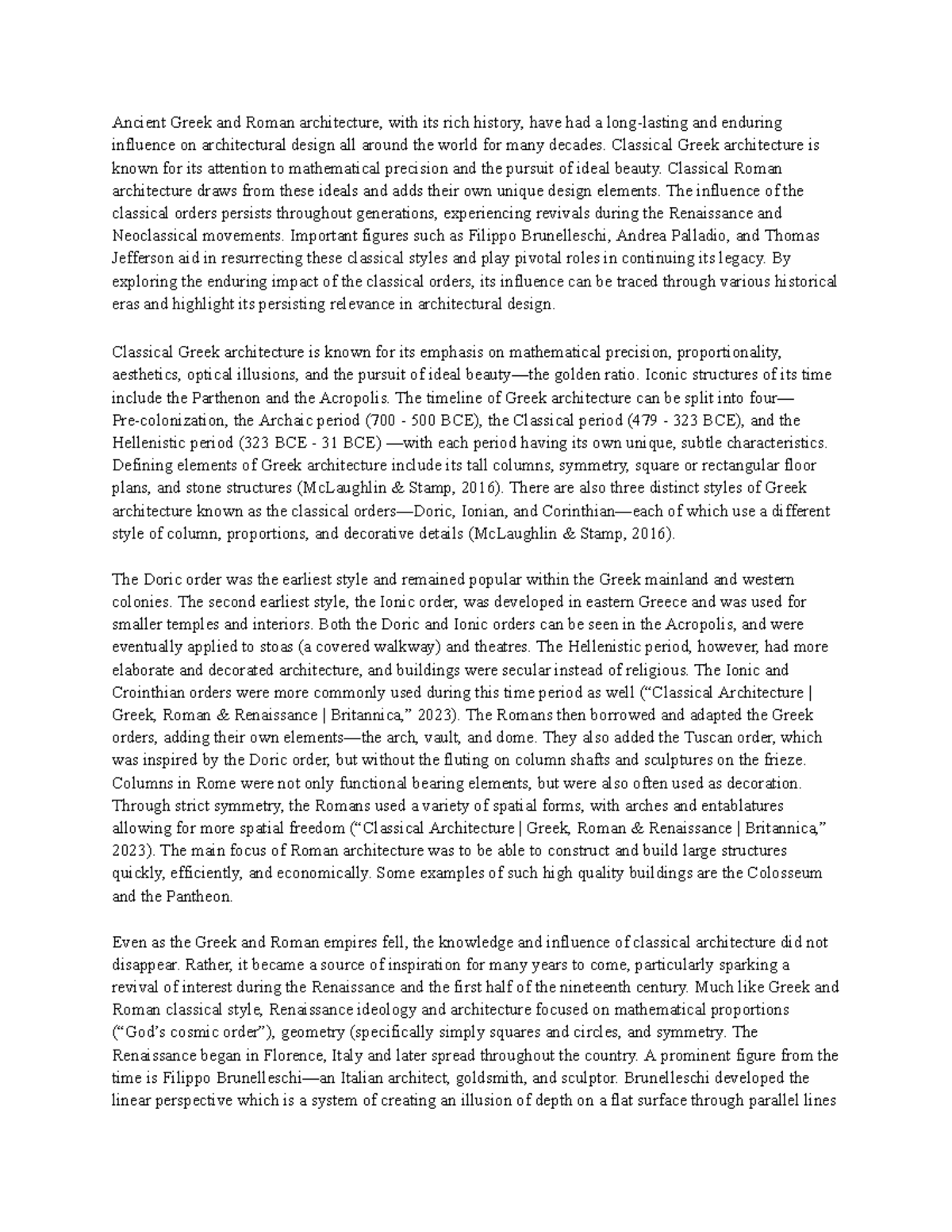 Extra Credit Paper - Essay about the impact of Greek and Roman ...