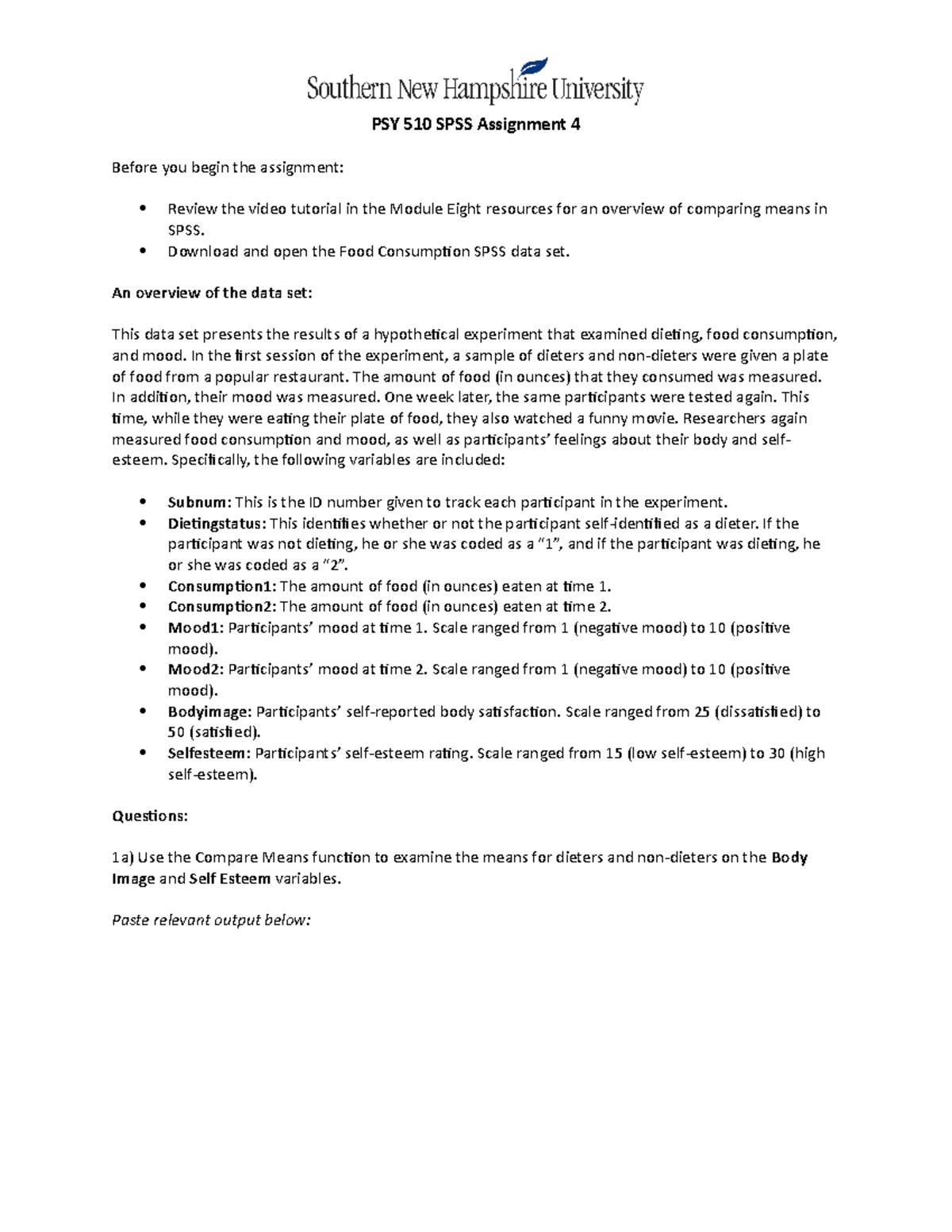 SPSS Assignment 4 - Download and open the Food Consumption SPSS data ...