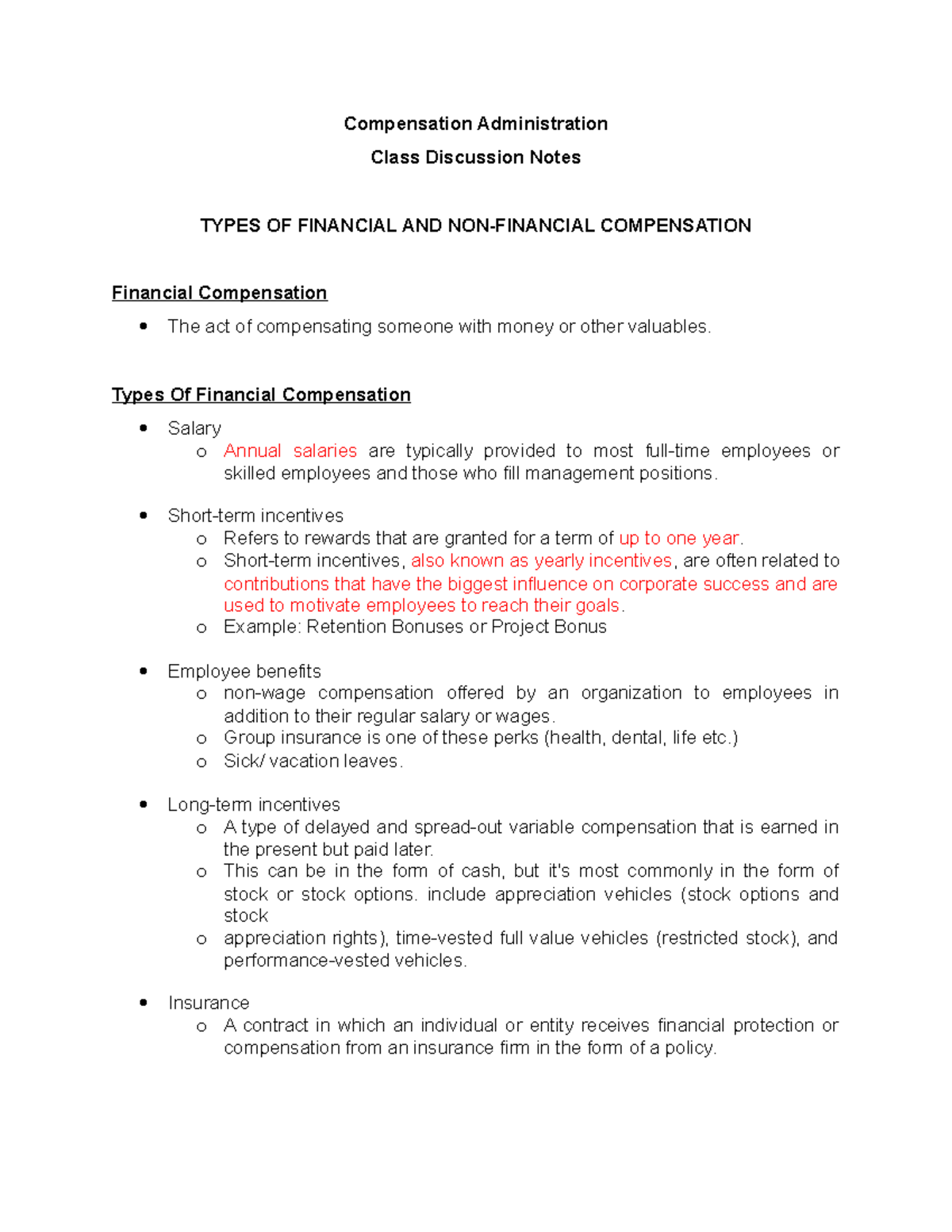 Financial And Non Financial Compensation Compensation Administration