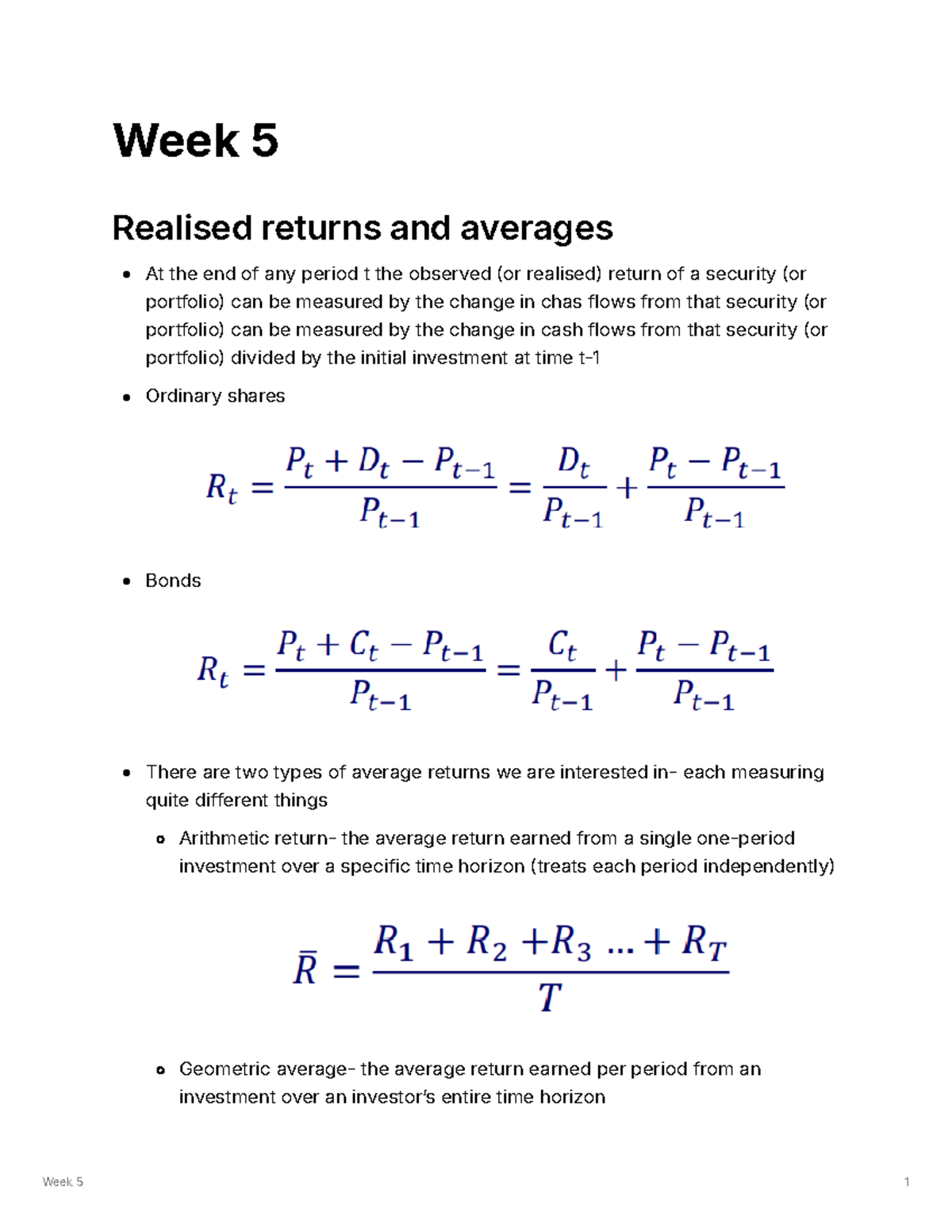 Week 5 Principle of Finance Lecture - Week 5 Realised returns and ...