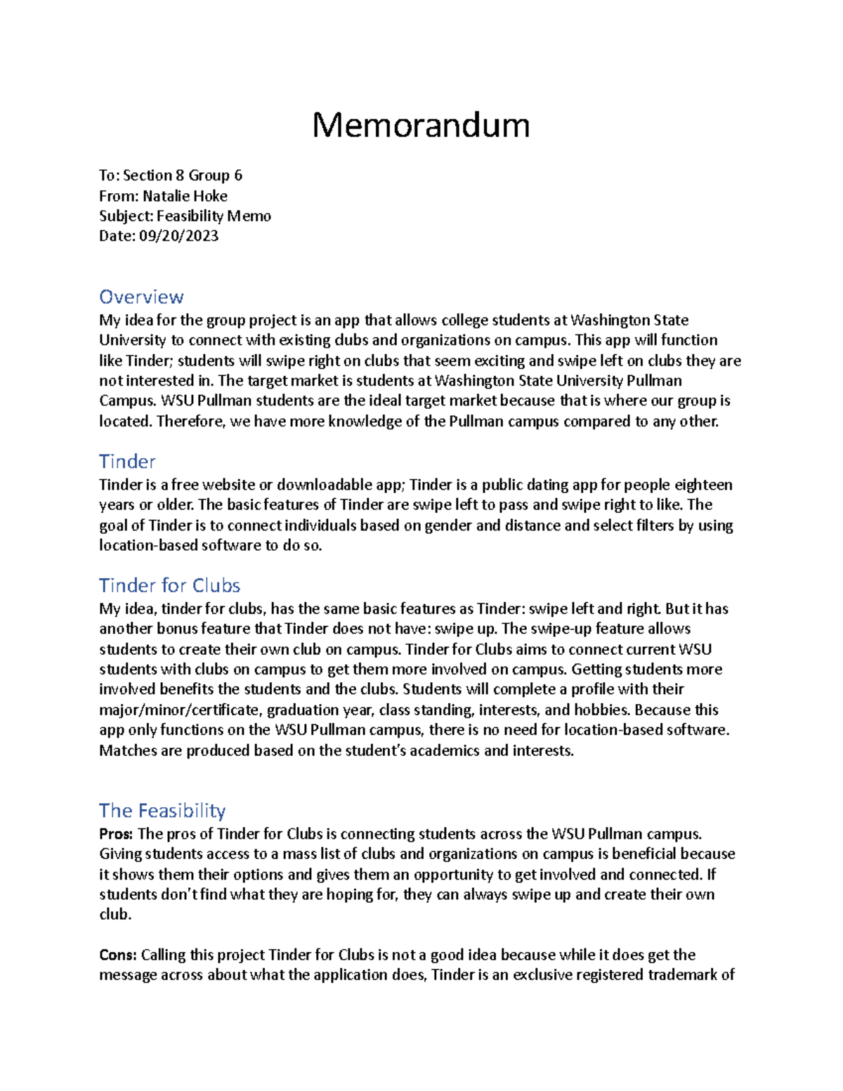 Feasibility Memo - HOW TO WRITE A MEMO - Memorandum To: Section 8 Group ...