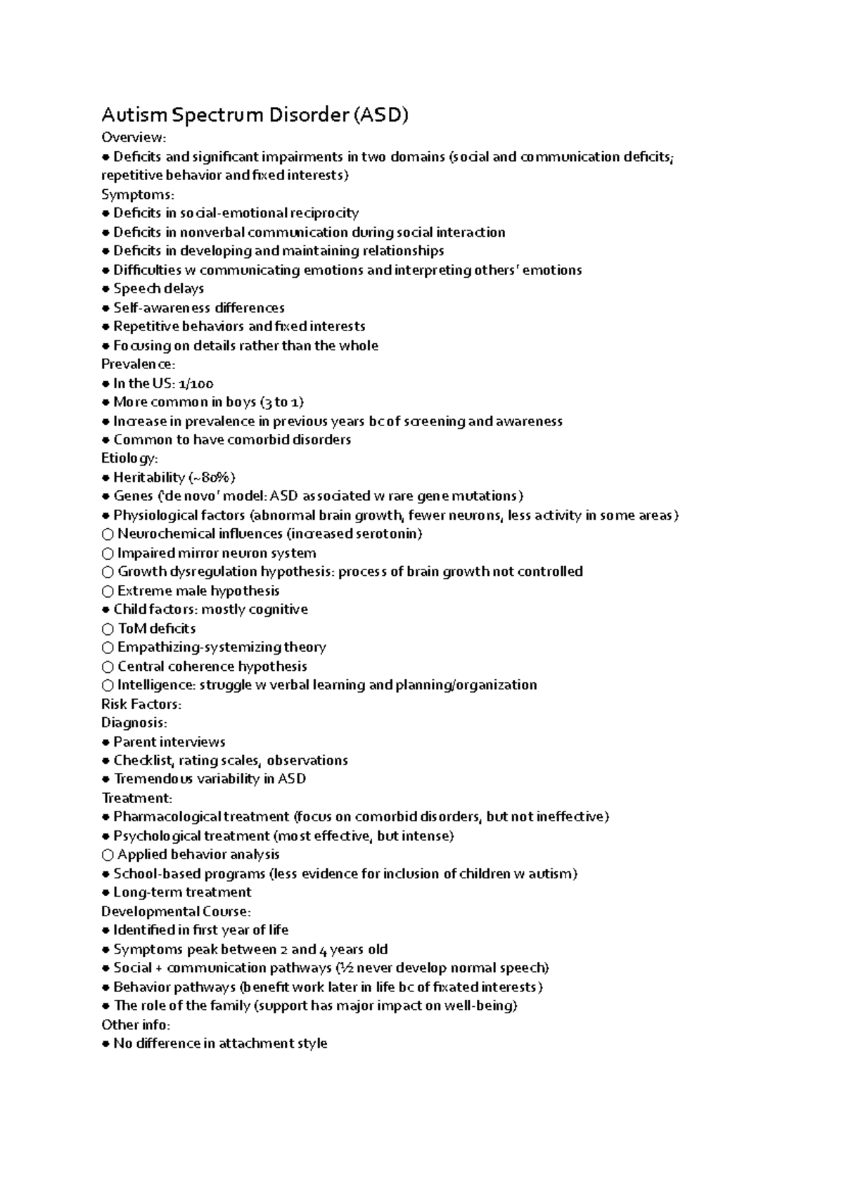 Autism Spectrum Disorder - Studocu