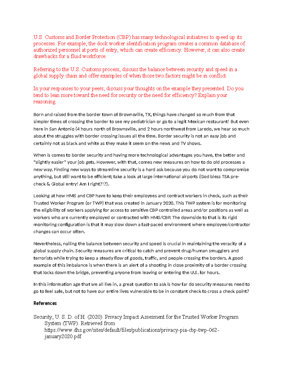 Group Discussion 8 - Graded "A" - U. Customs and Border Protection (CBP ...