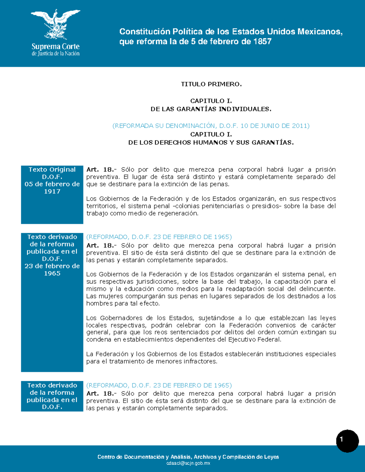 Cpeum-018 - chjjj - que reforma la de 5 de febrero de 1857 1 Centro de ...