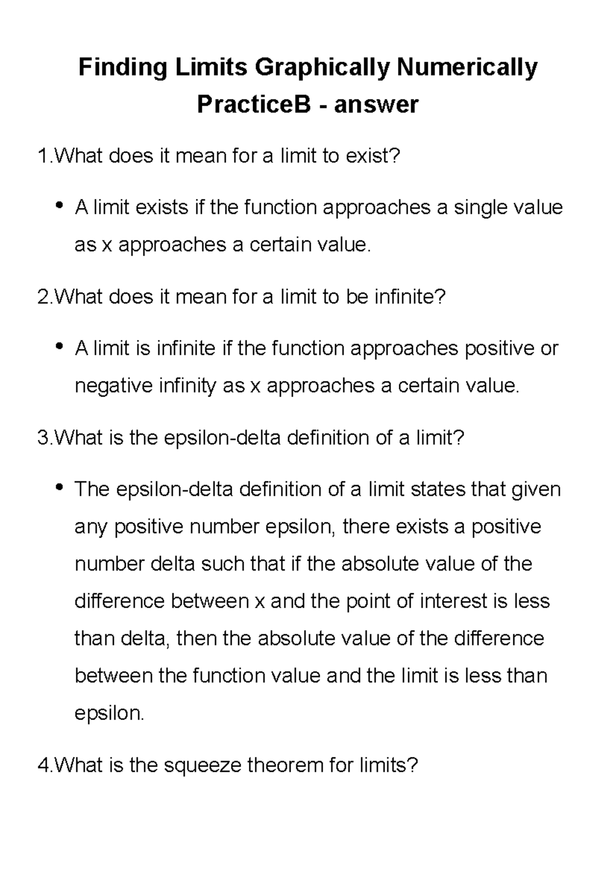 Finding Limits Graphically Numerically Practice B - answer - Finding ...