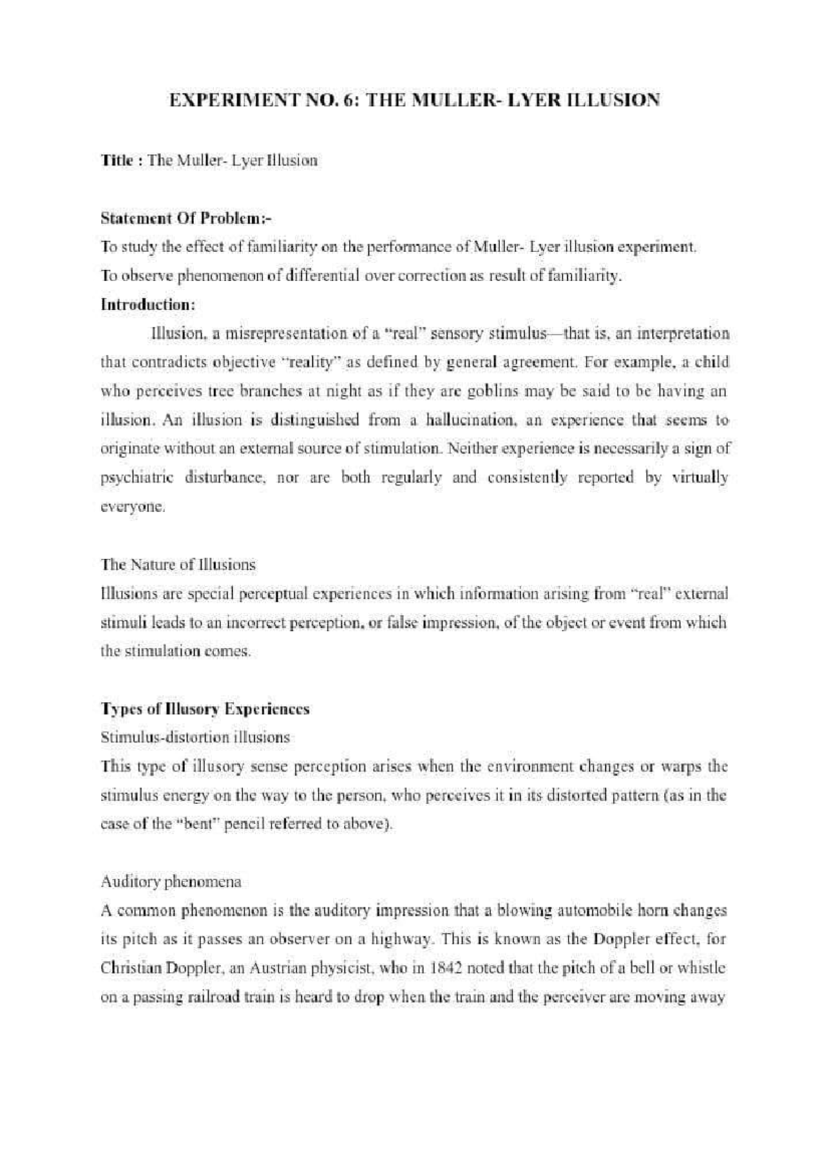 Muller Lyer Illusion Experiment Practical Psychology Studocu