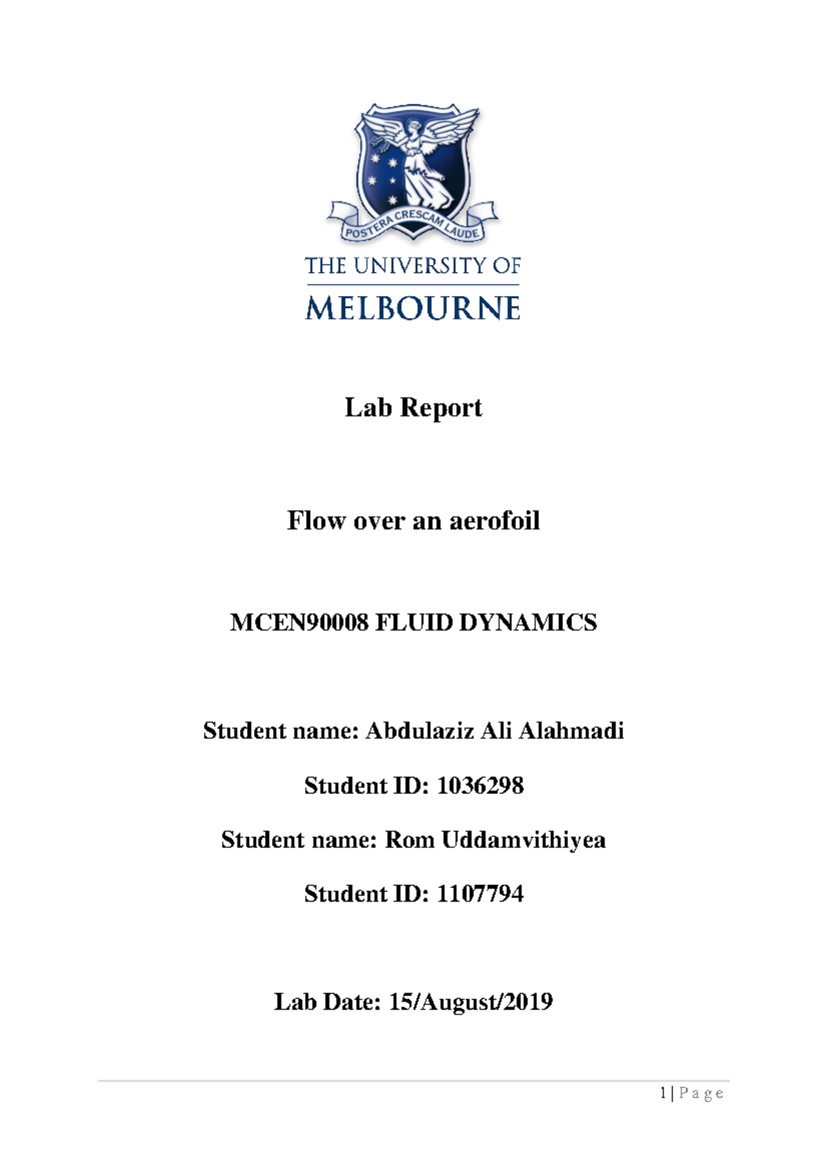 Lab Report Final - Aerofoil Lab - Lab Report Flow over an aerofoil ...