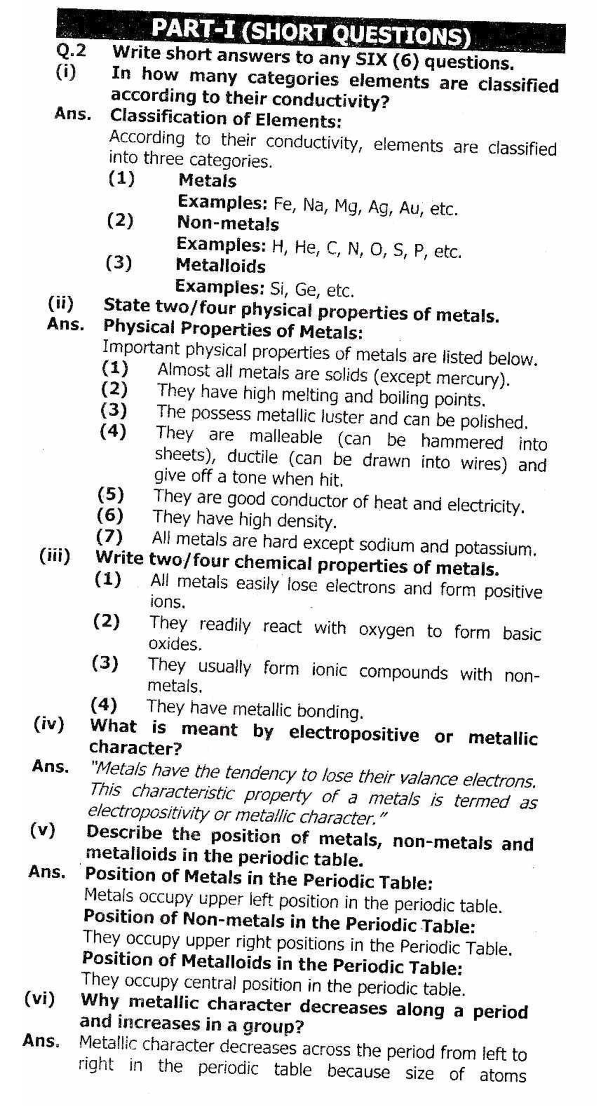 9th class Chemistry Notes Chapter 8 - MCQs, Questions and Practical's ...