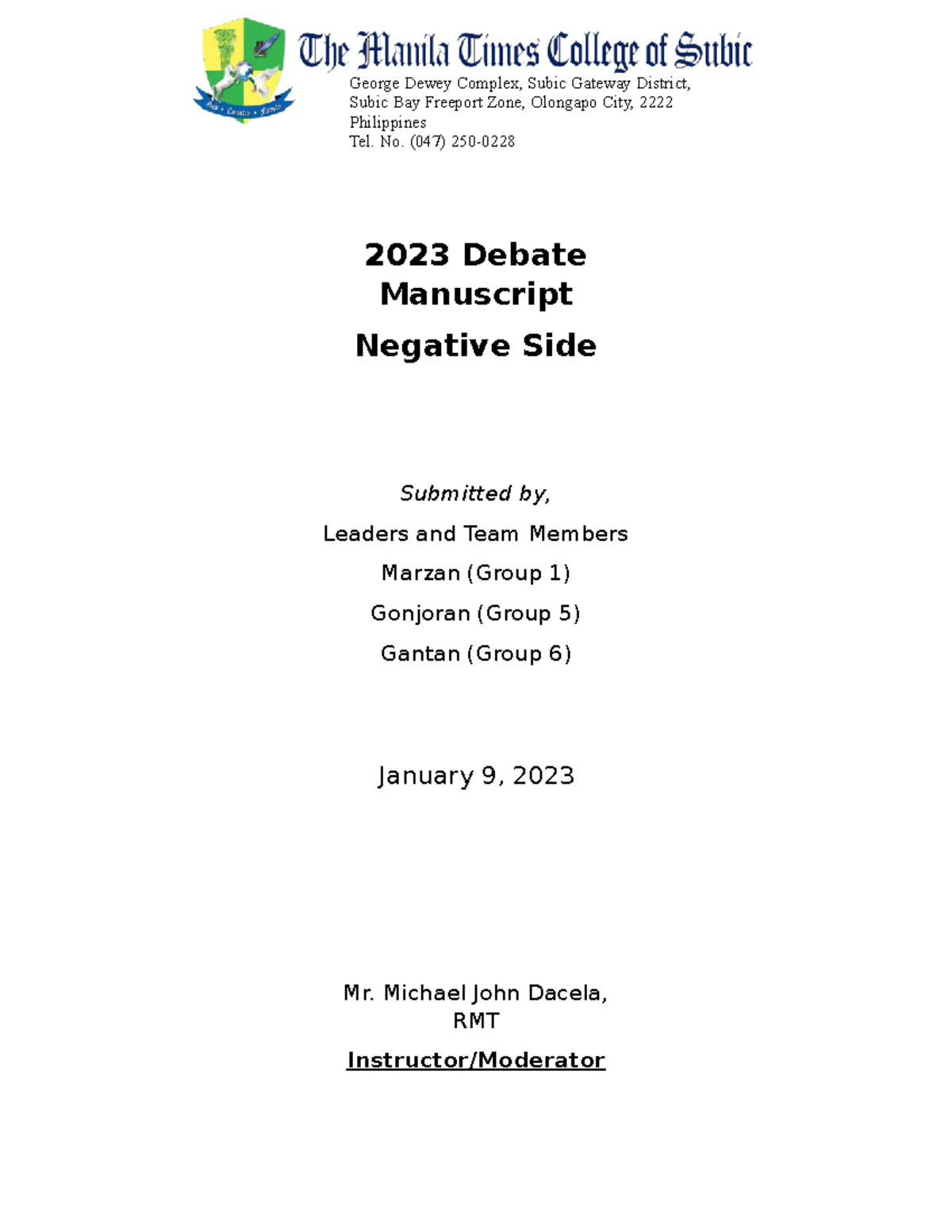 Debate-Negative-side - 2023 Debate Manuscript Negative Side Submitted ...