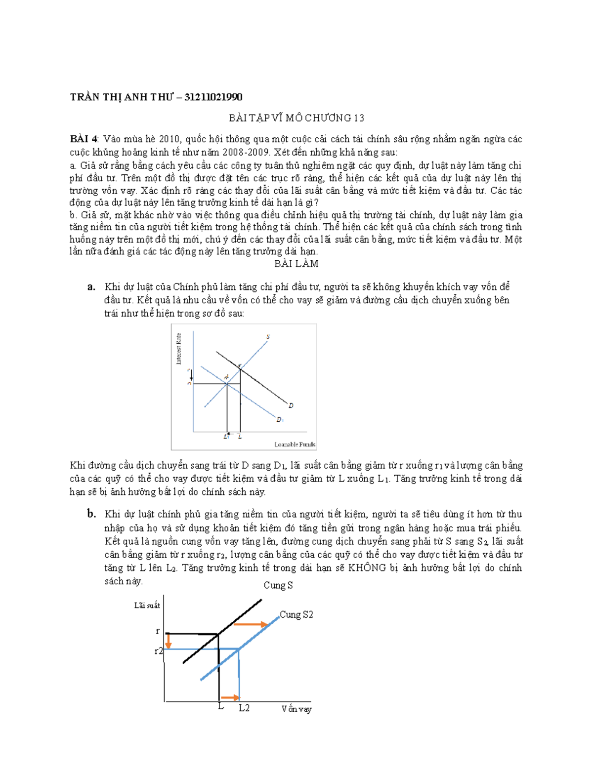 Bài tập vĩ mô Chương 13 cô Trang - r r L L TRẦN THỊ ANH THƯ ...