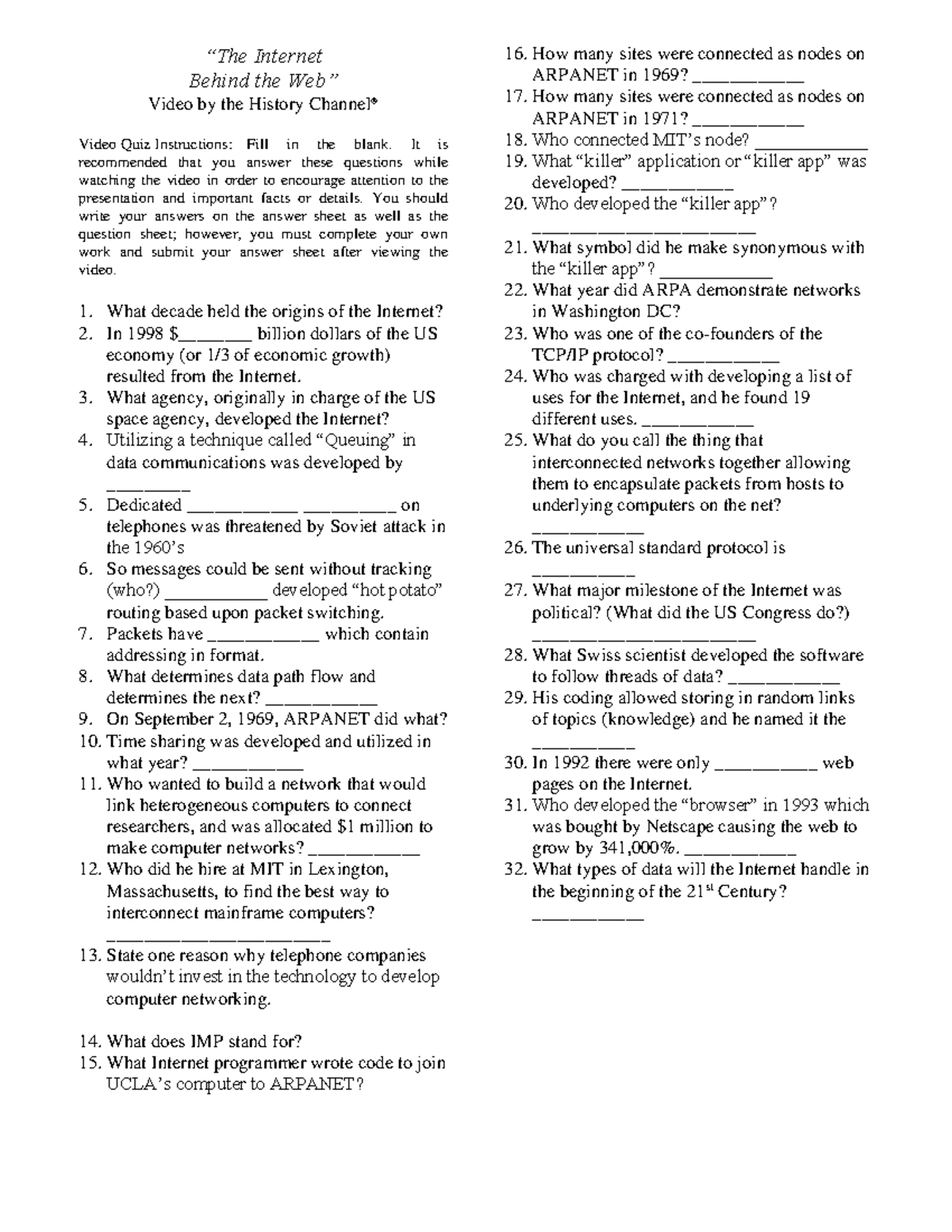 The history of the internet questions - CIS 311 - Studocu