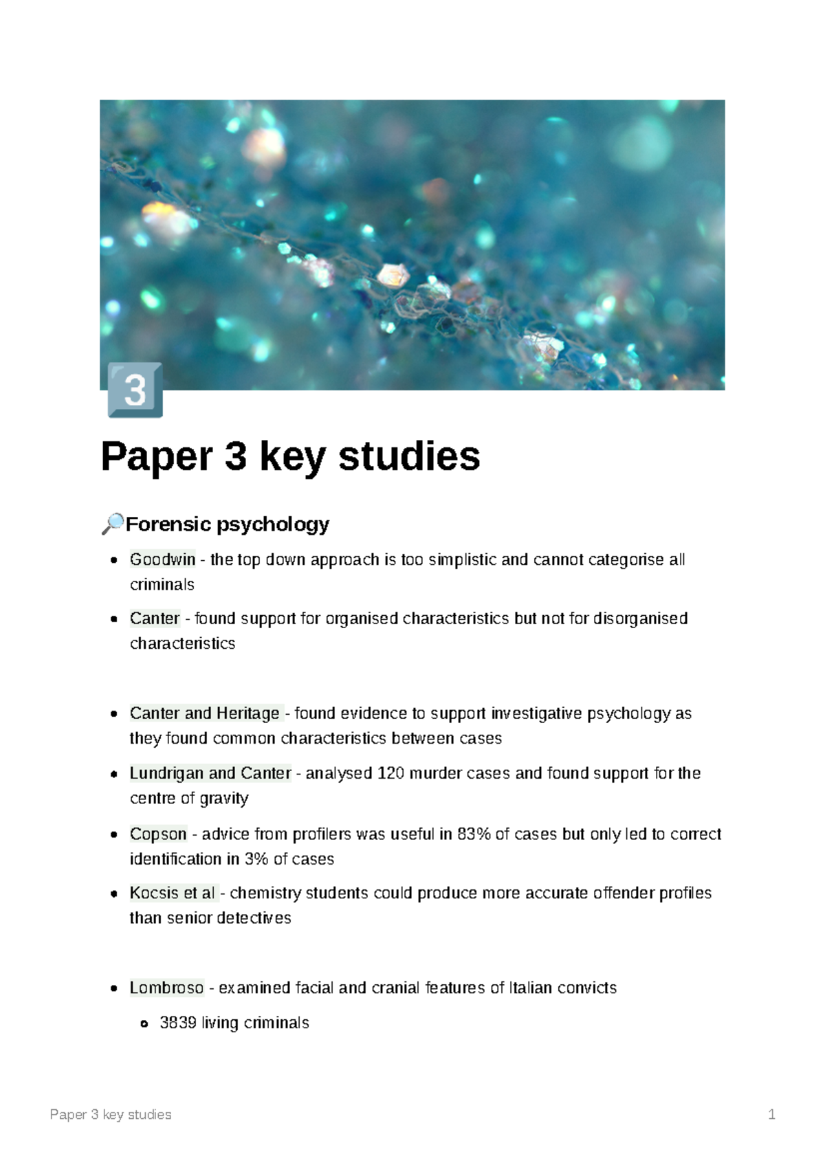 Paper 3 key studies notes - 󾠰 Paper 3 key studies 🔎Forensic psychology ...