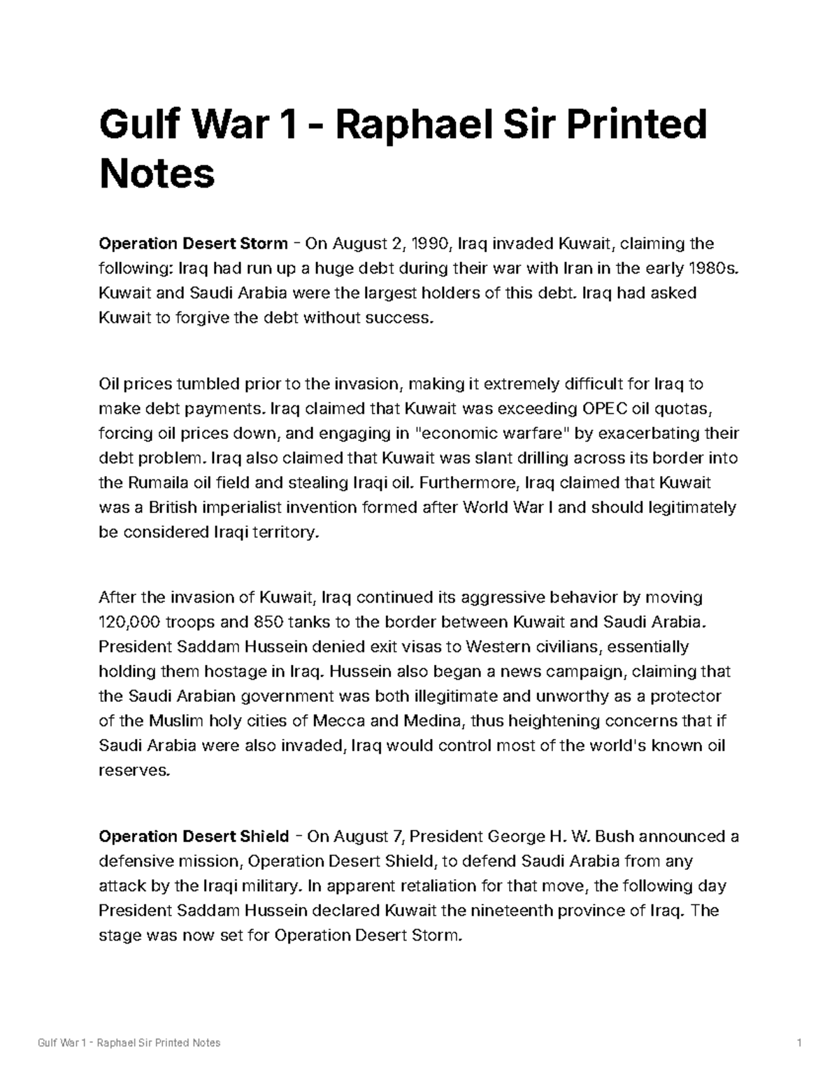 Gulf War 1 - Raphael Sir Printed Notes - Gulf War 1 Raphael Sir Printed ...