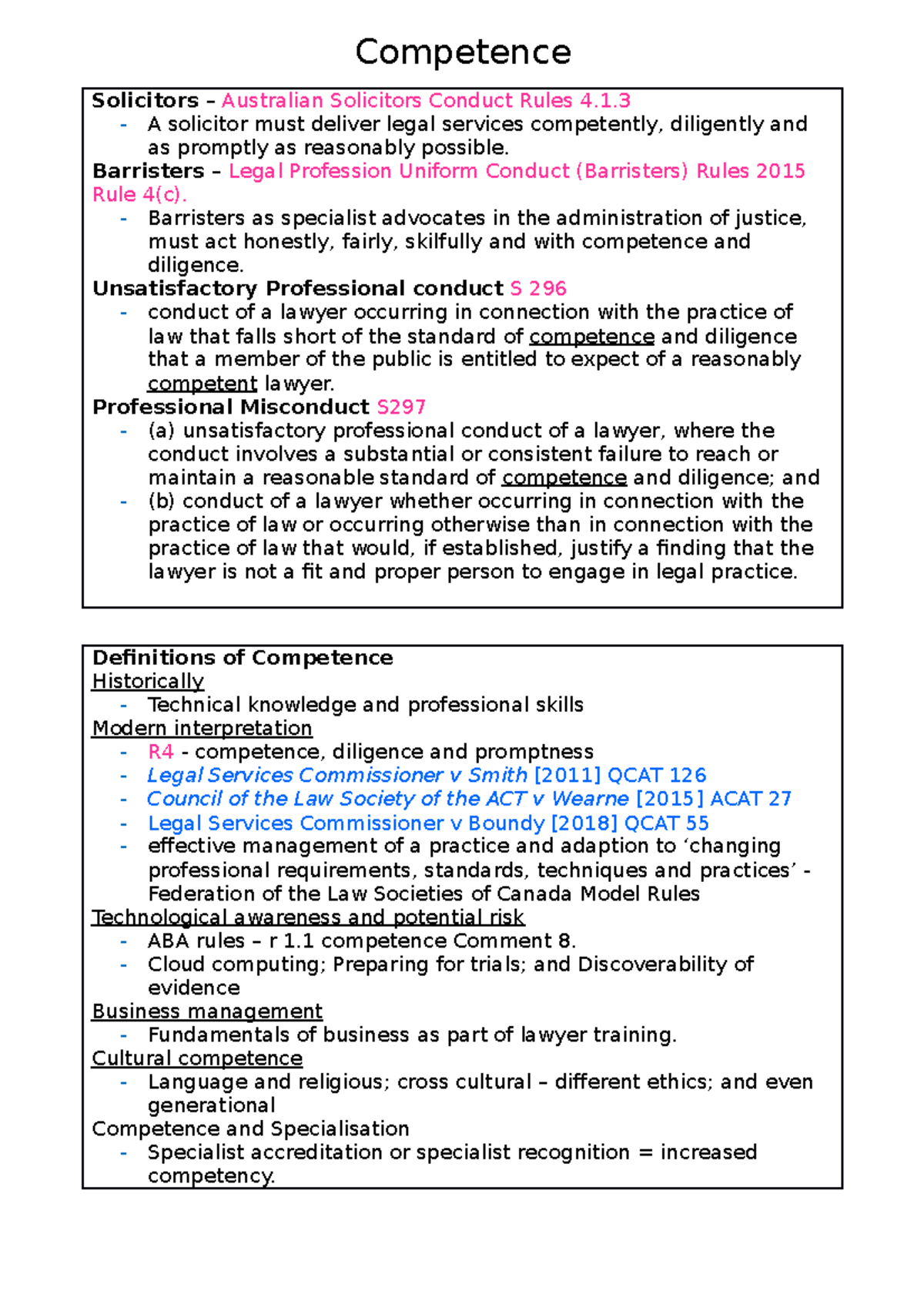 Competence - Lecture notes 6 - Competence Solicitors – Australian ...