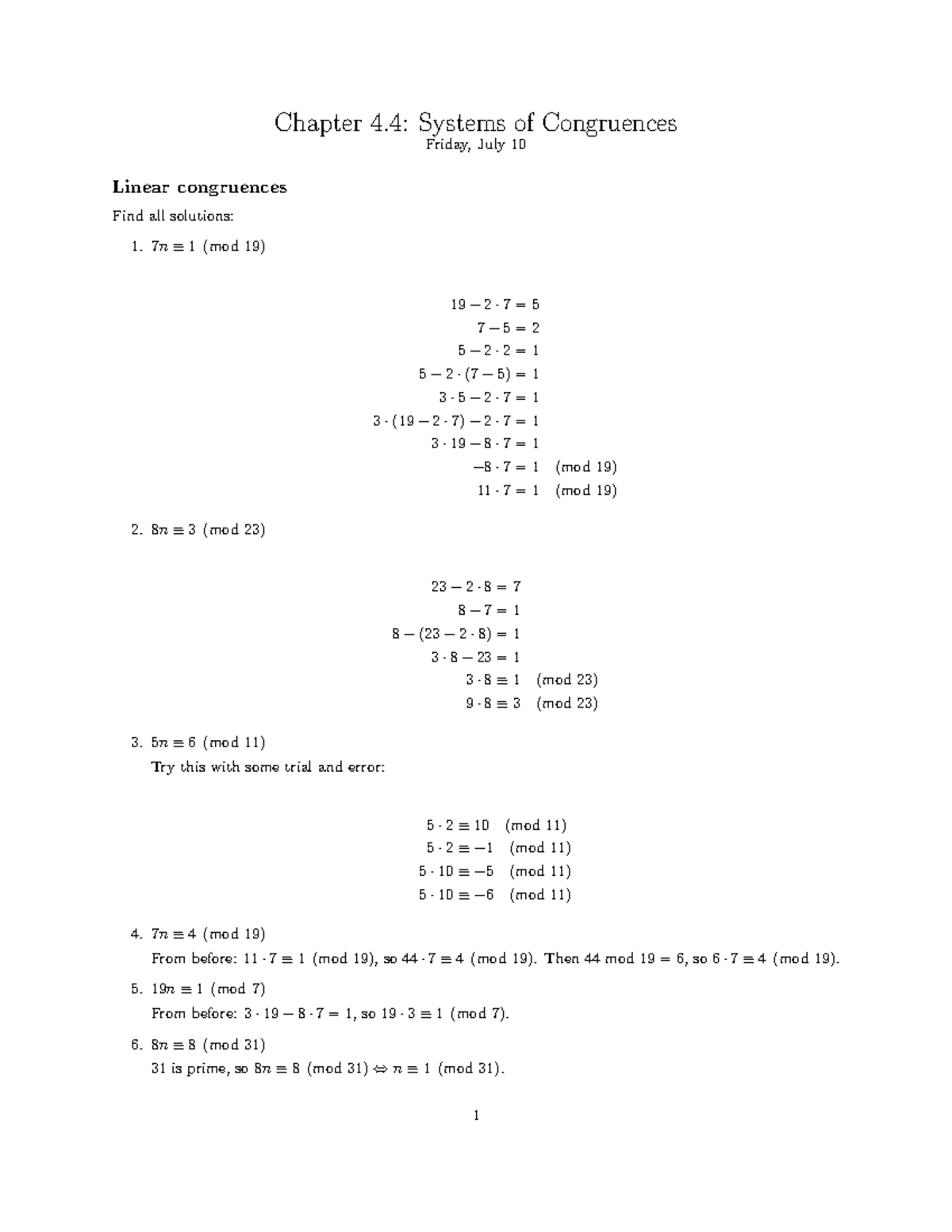 Problem Sheet 3-5-sols - Chapter 4: Systems of Congruences Friday, July ...