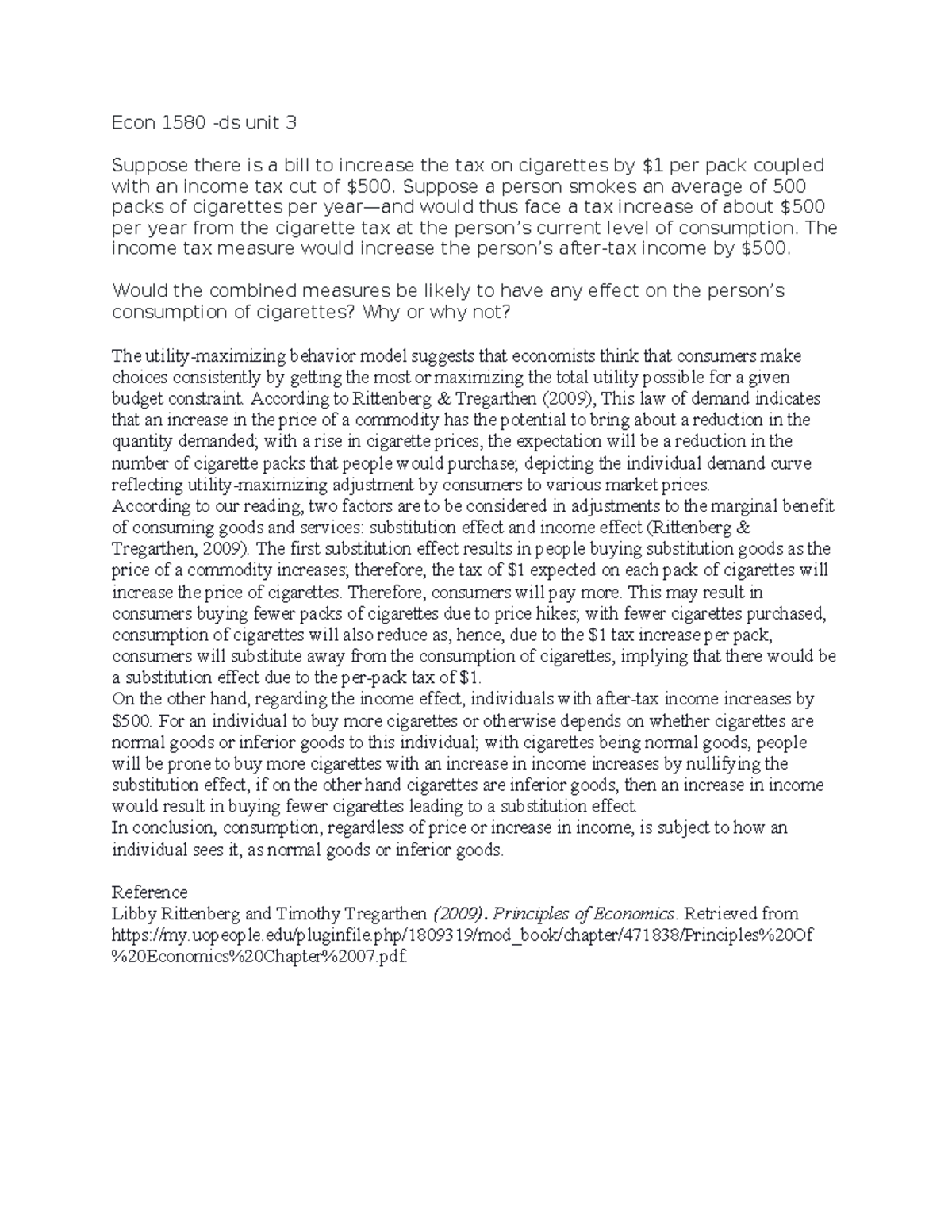 Econ 1580 ds unit 3 - discussion unit 3 - Econ 1580 -ds unit 3 Suppose there is a bill to ...