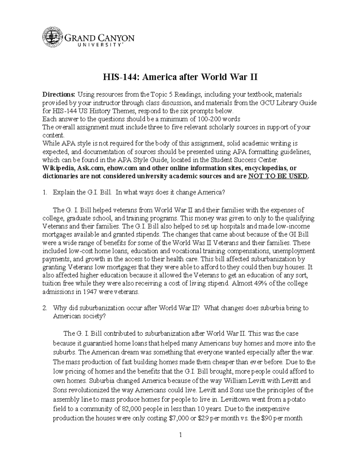HIS-144-T5 - assignment - HIS-144: America after World War II ...