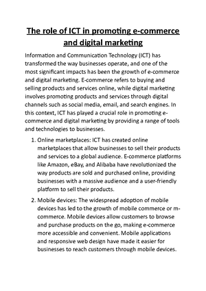 The role of ICT in promoting e-commerce and digital marketing 2 ...