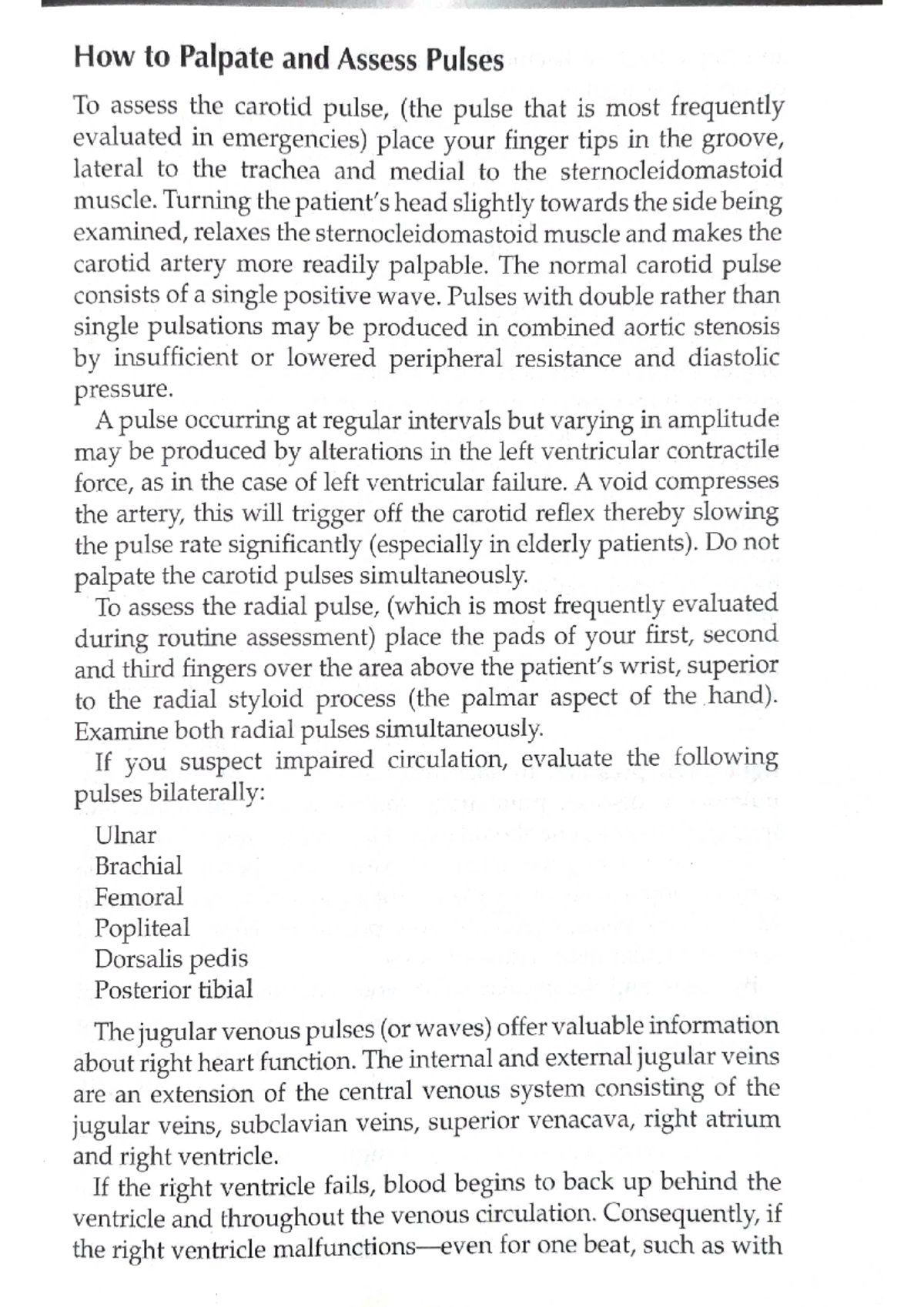 How to palpate and assess pulses - Bsc nursing - Studocu