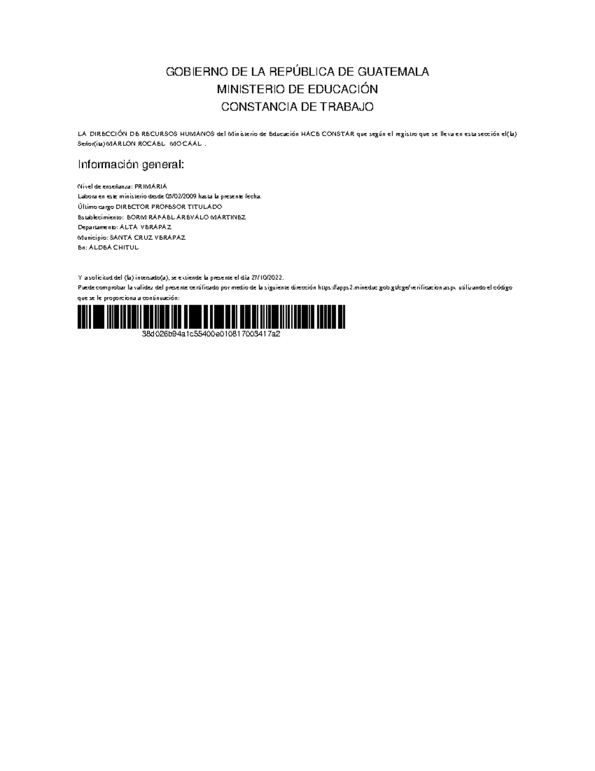 Constancia Laboral - Información de Educación ...