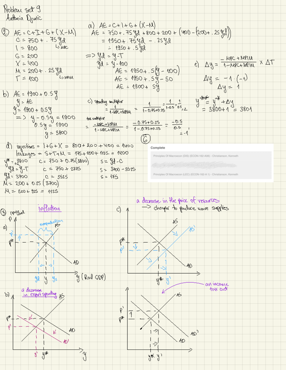 Problem set 9 - good luck - Problem Set 9 Antonia Djuric a) Az =c + 1 ...