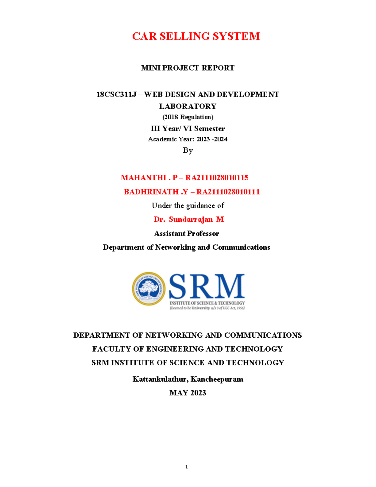 Wdd presentation 115 - CAR SELLING SYSTEM MINI PROJECT REPORT 18CSC311J ...