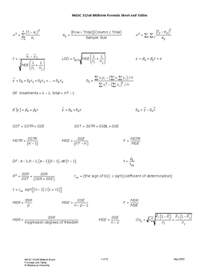 MGSC312v7Midterm Formulas Tables - MGSC 312v6 Midterm Formula Sheet and Tables ( ) 2 2 1 k i i i ...
