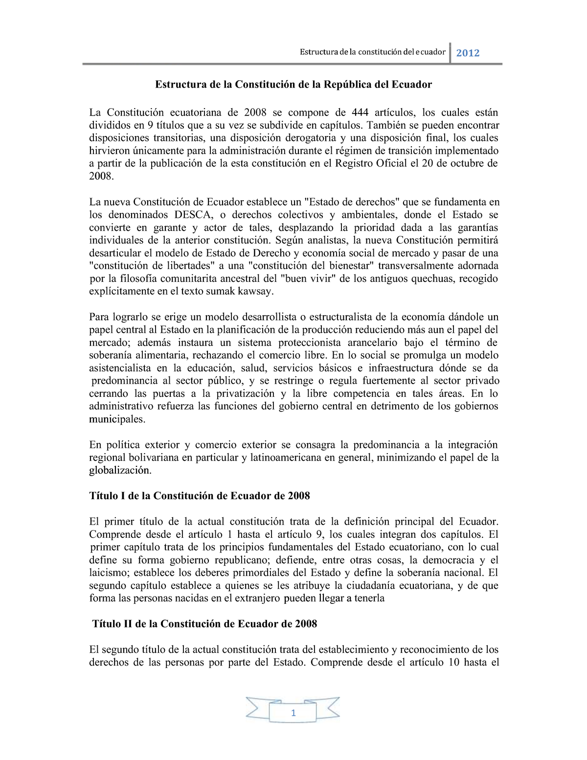 Pdf-estructura-de-la-constitucion-de-la-republica-del-ecuador compress - Estructura de la - Studocu