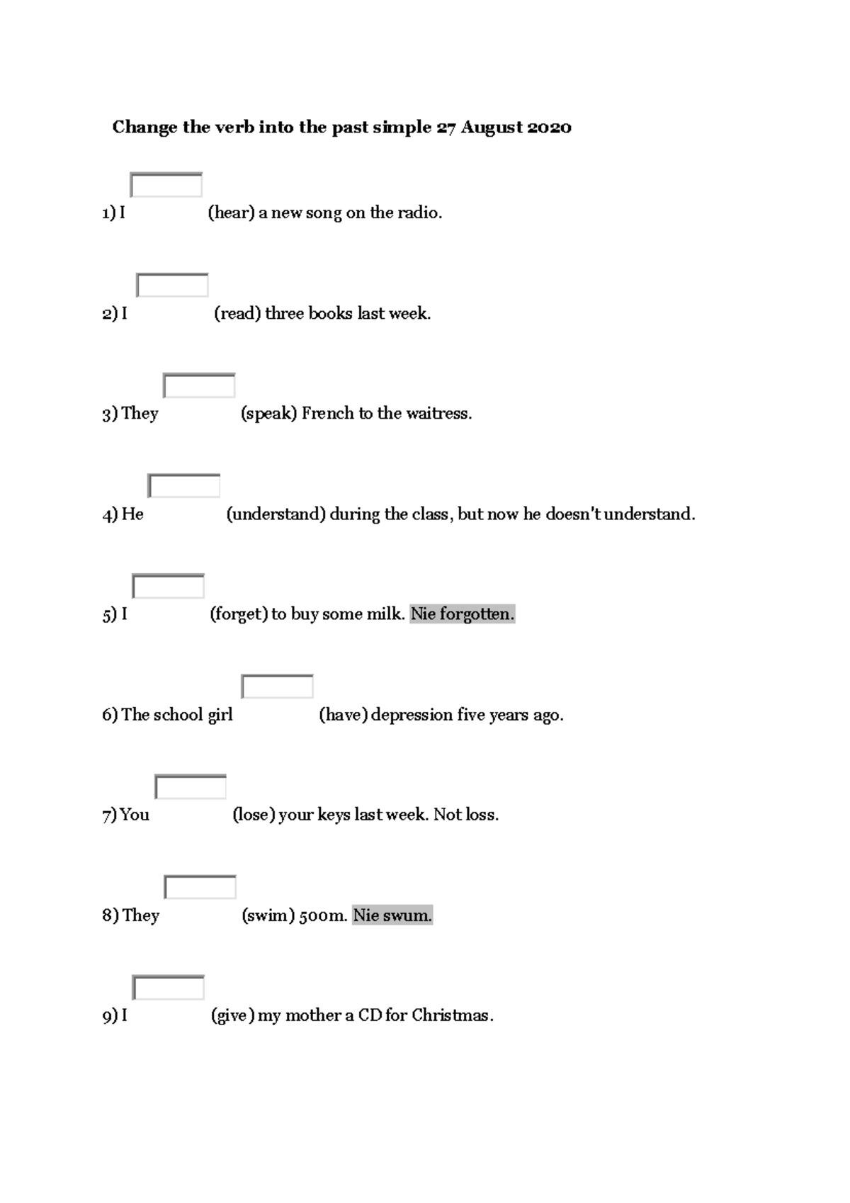 Irregular Verbs Simple PAST - Change the verb into the past simple 27 ...