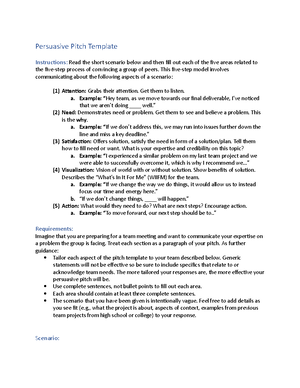 Persuasive Pitch - This five-step model involves communica3ng about the following aspects of a ...