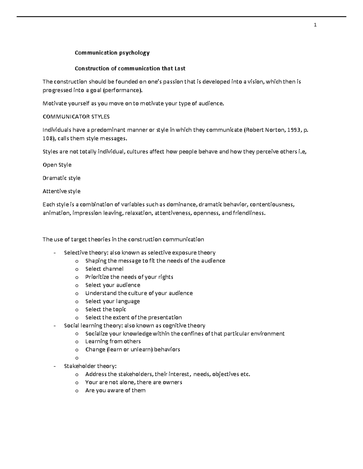Introduction to Communication psychology - 1 Communication psychology ...