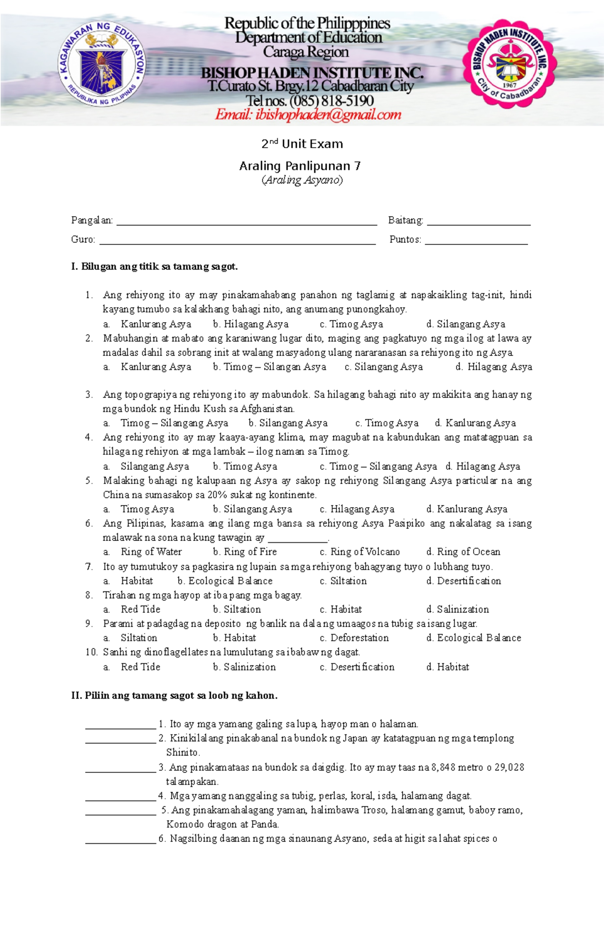 2 unit exam - Lecture notes 2 - Filipino - Studocu