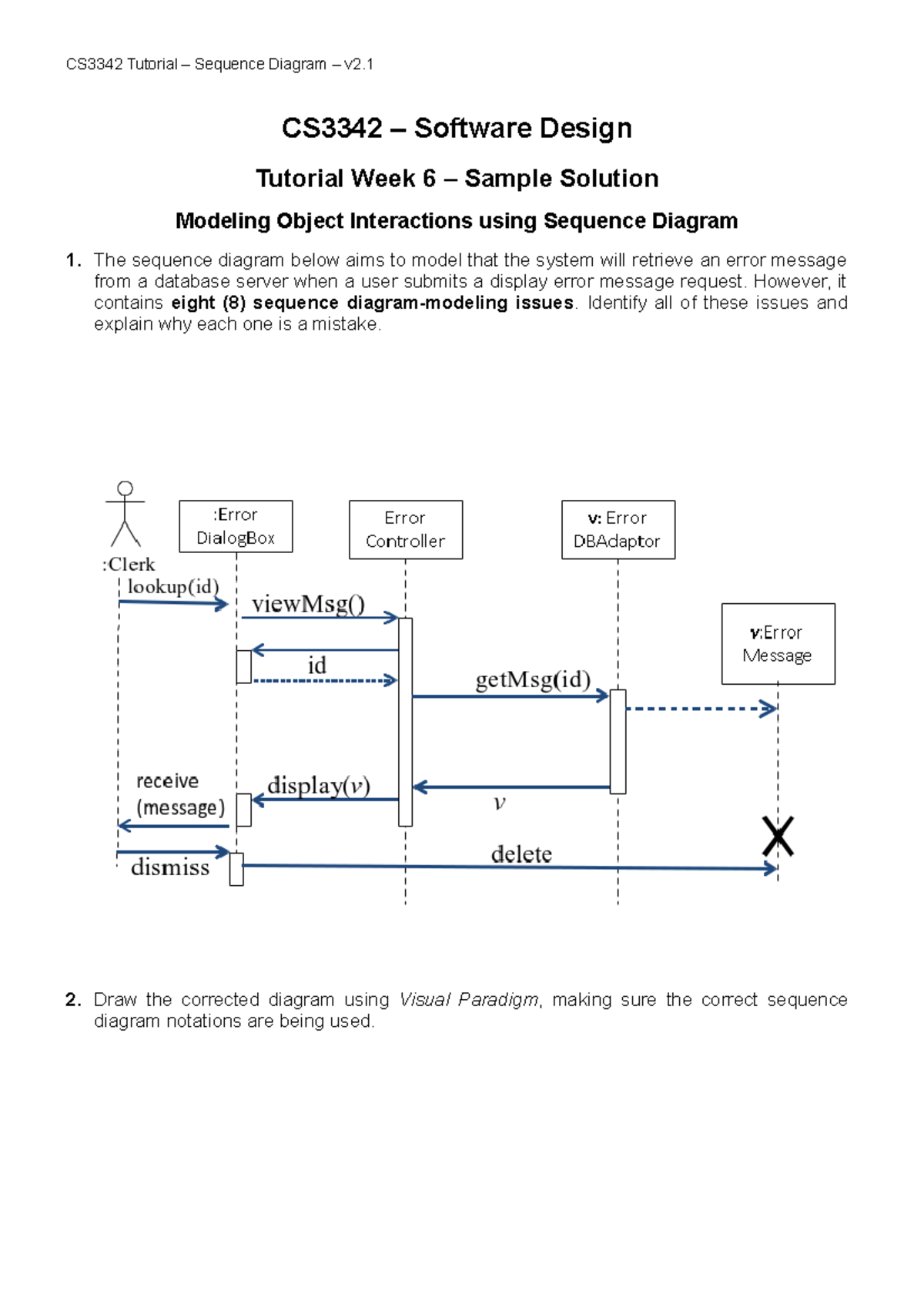 CS3342 Tutorial w06 Sequence Diagram Solution - CS3342 – Software Design Tutorial Week 6 ...