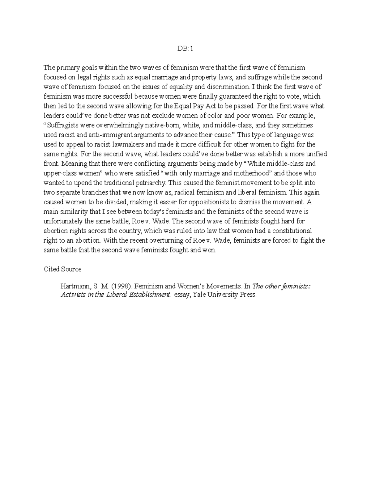 DB 1 - Compare and contrast the “First” and “Second” Waves of Women’s ...