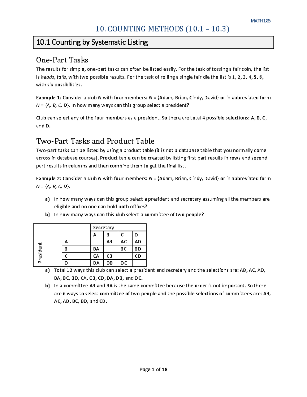 Week 6 - Chap 10 Counting Methods(10.1 - 10.3) - Solution - MATH185 - Centennial College - Studocu