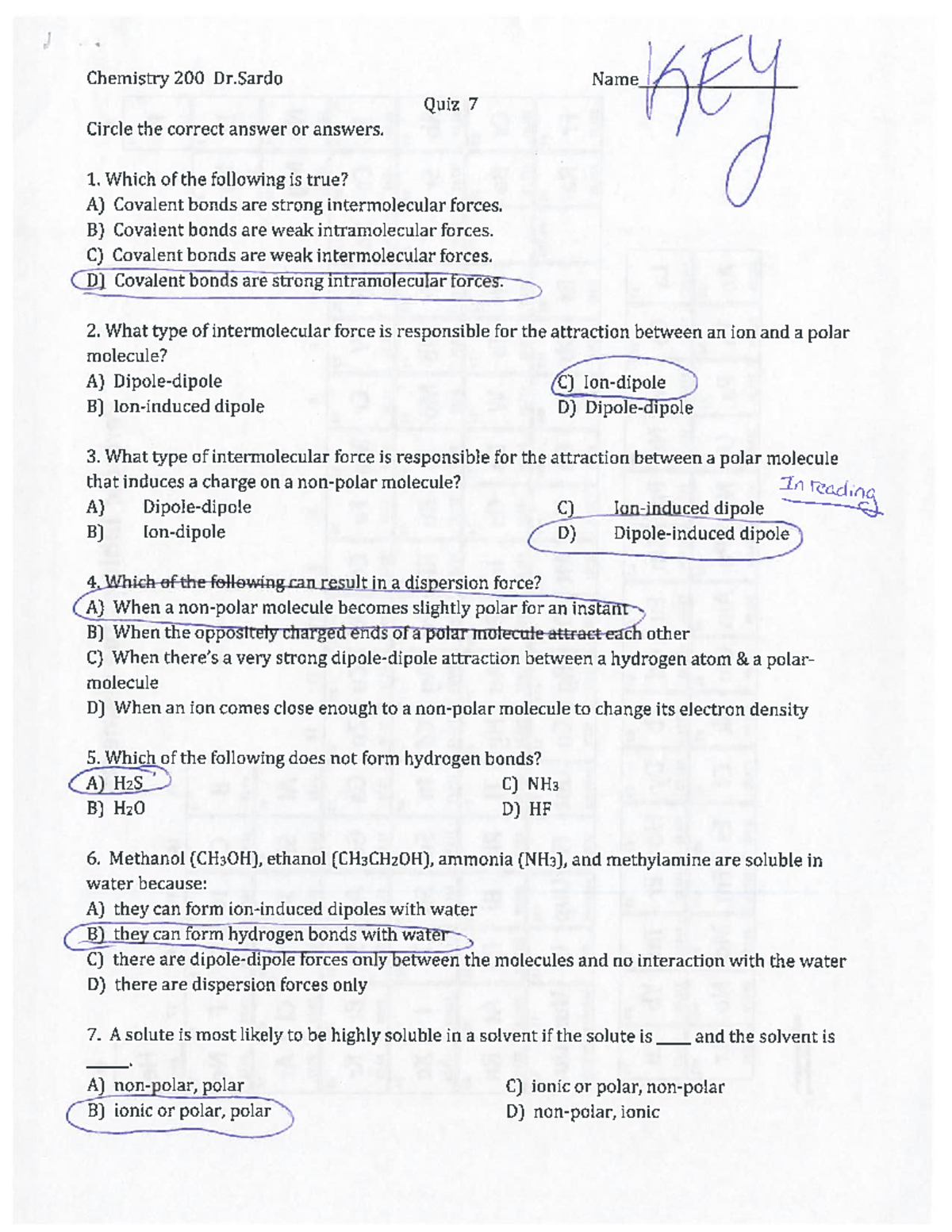 Quiz 7 Key - Quiz and key for quiz 7 from gen chem - Warning ...