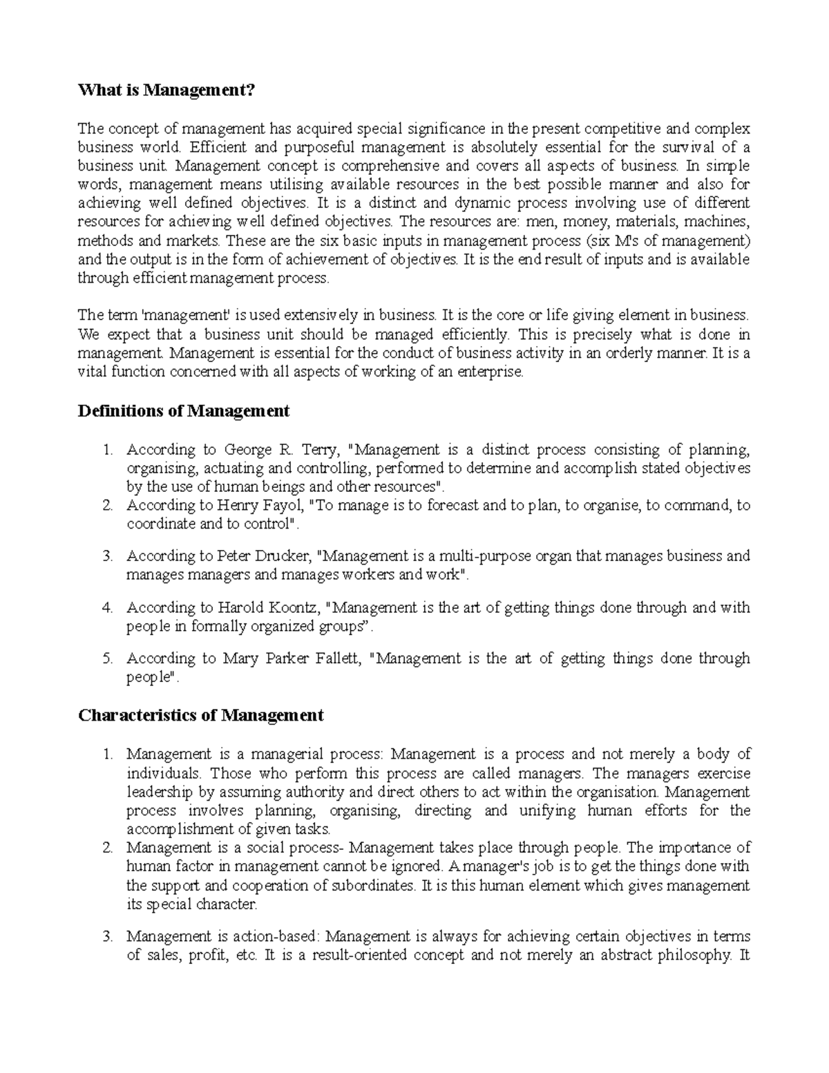 Management notes - What is Management? The concept of management has ...