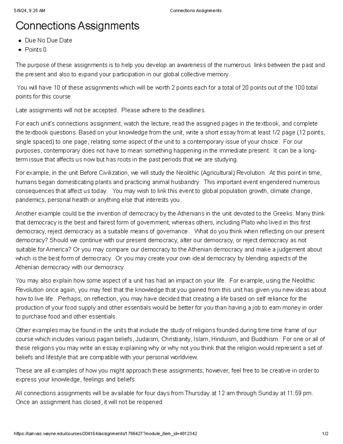 Connections Assignments - You will have 10 of these assignments which ...