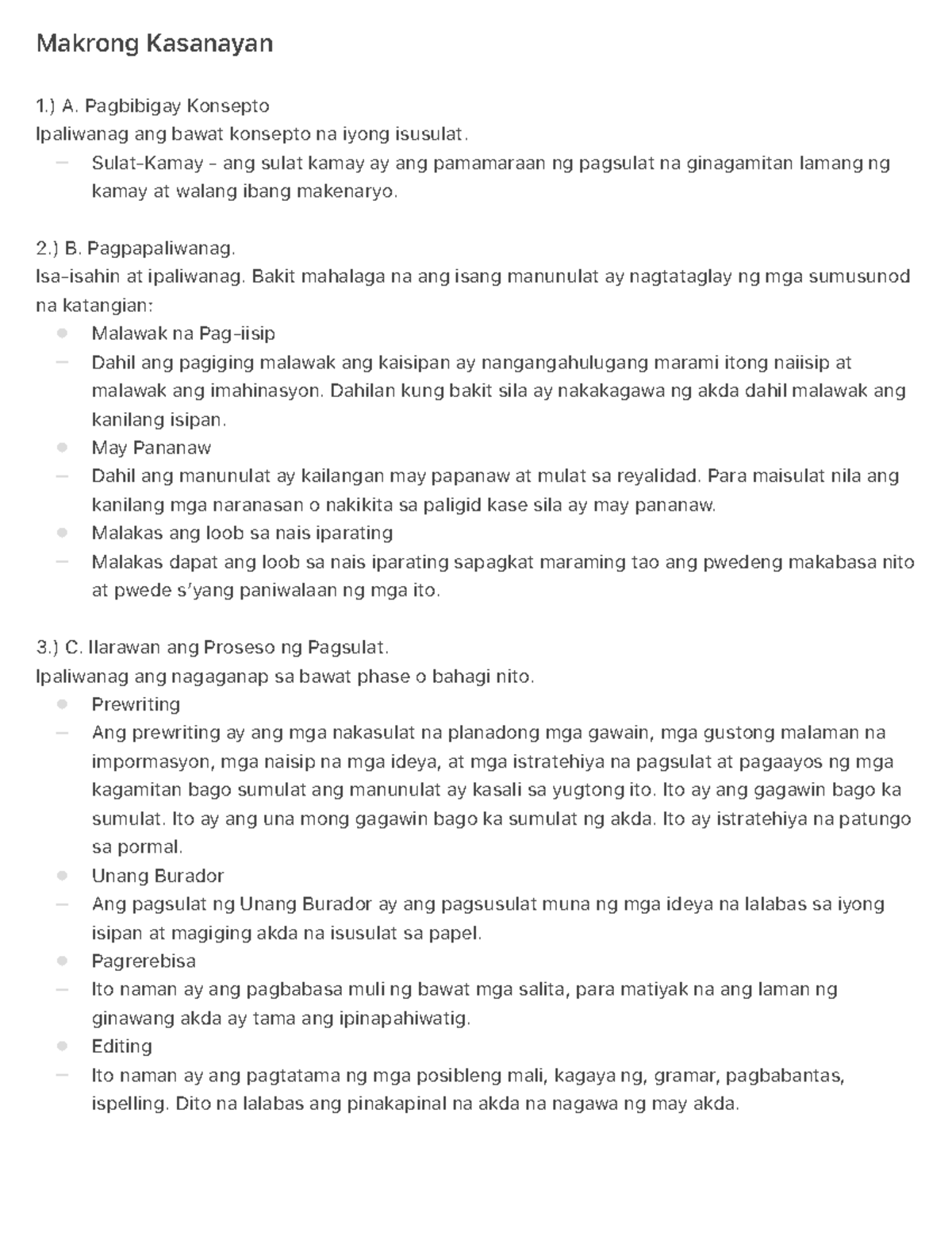 Makrong Kasanayan - – – – – – – – – Makrong Kasanayan 1.) A. Pagbibigay ...