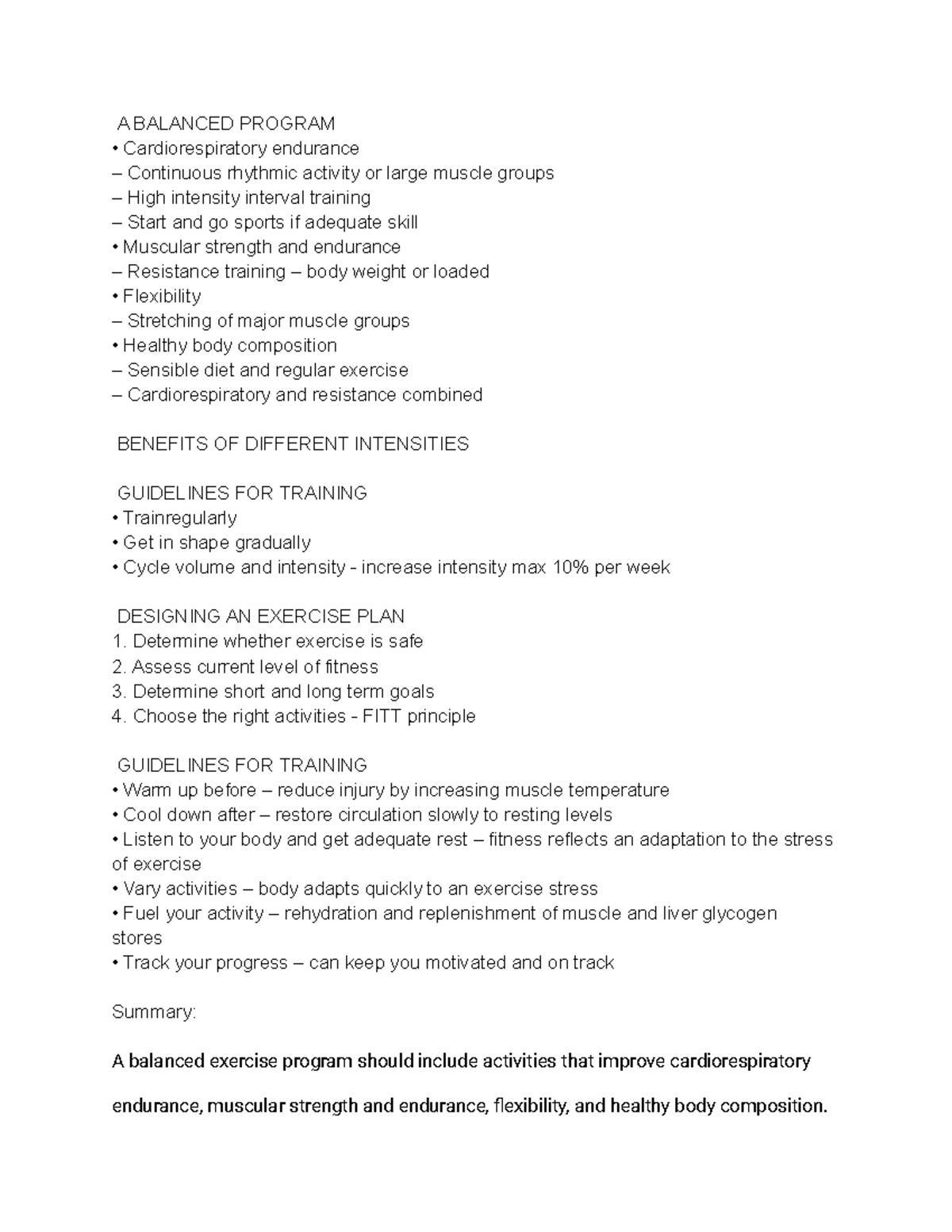 A Balanced Program - Kin 103 ppt/ lecture notes. will be in midterms ...