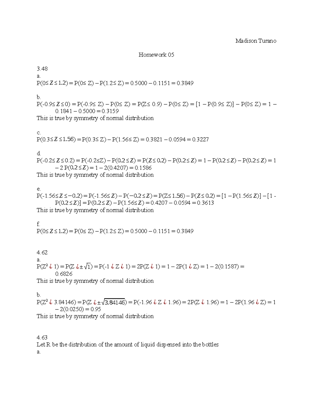 Intro To Mathematical Statistics Homework 05 Madison Turano Homework