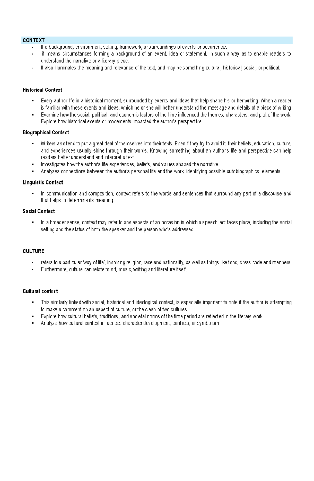Contextual- Literary- Lenses - CONTEXT the background, environment ...