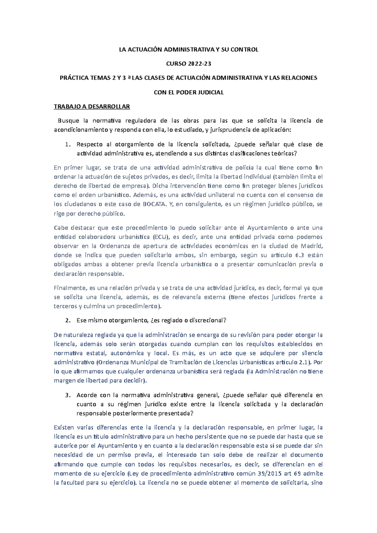 Práctica Admin tema 2 y 3 Final - LA ACTUACIÓN ADMINISTRATIVA Y SU CONTROL CURSO 2022- PRÁCTICA ...