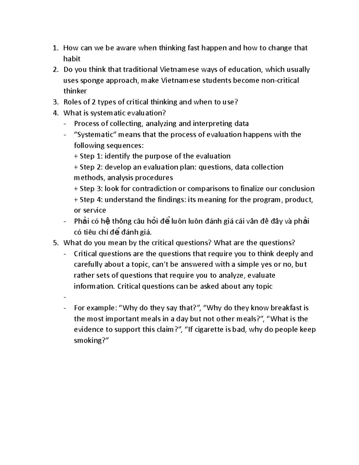 Questions - notes in class - How can we be aware when thinking fast ...