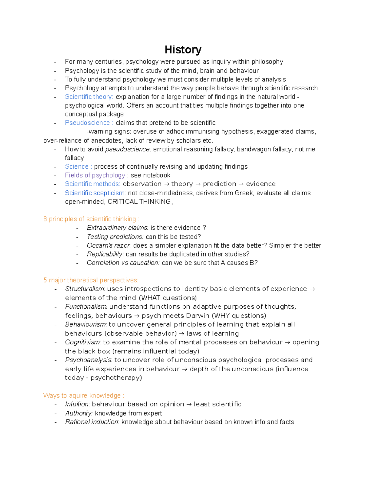 PSY1104 History Notes - History For many centuries, psychology were ...
