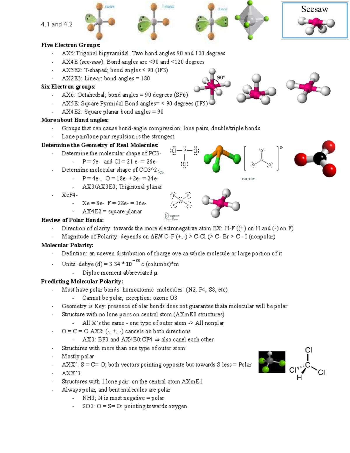 Vsepr and Molecular Polarity - 4 and 4. Five Electron Groups: - AX5:Trigonal bipyramidal. Two ...