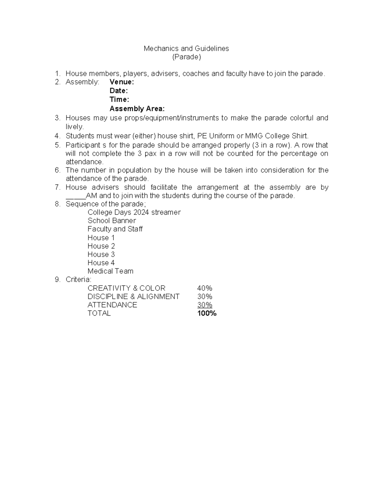 Mechanics and Guidelines (Parade) - Mechanics and Guidelines (Parade ...