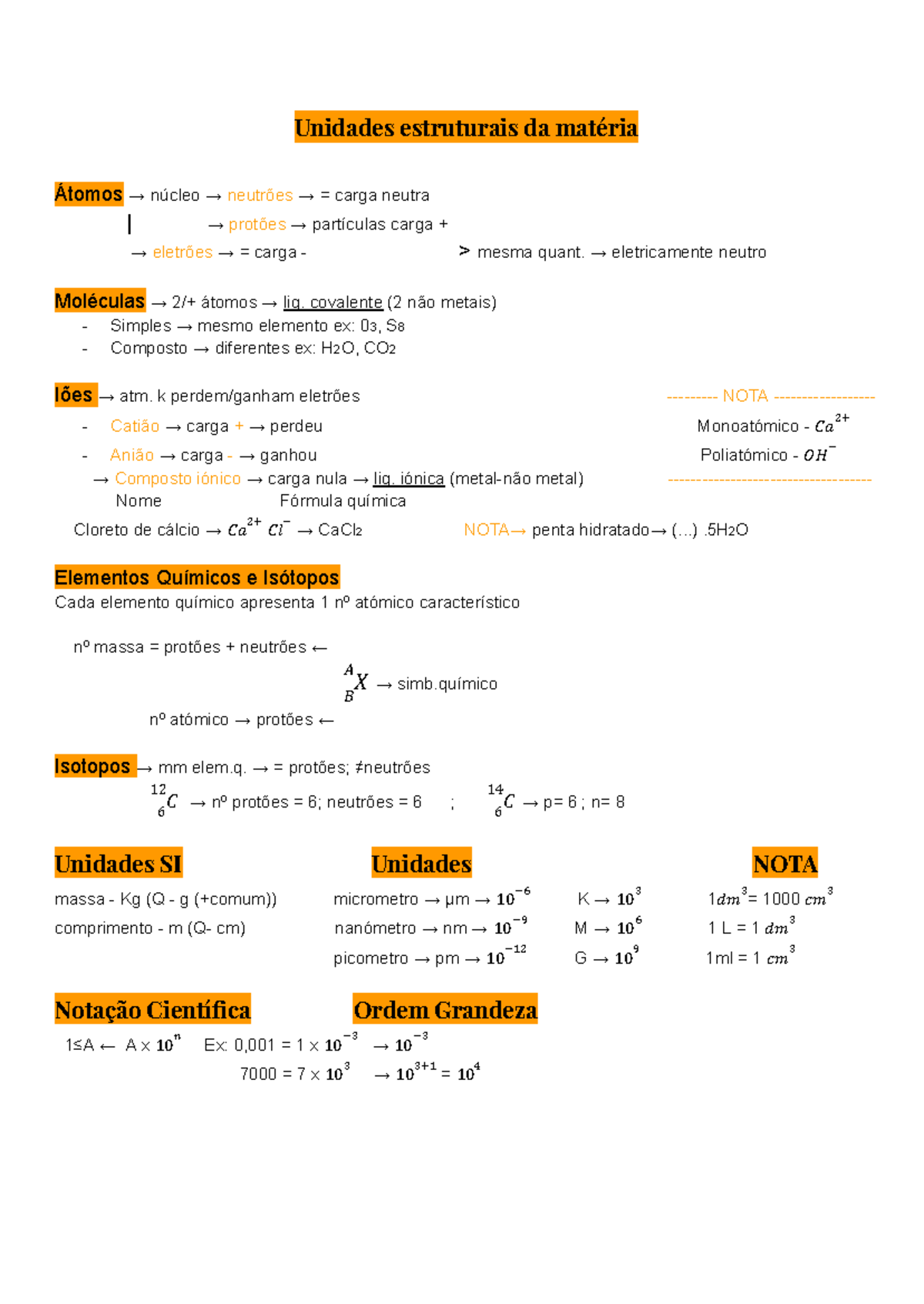 FQ - apontamentos - Unidades estruturais da matéria Átomos → núcleo → ...